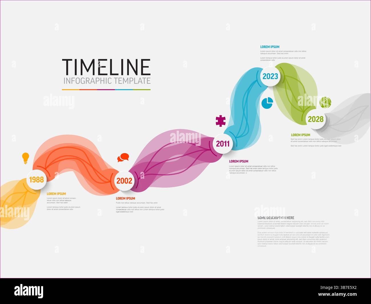 A modern colorful wavy timeline infographic template for presenting ...