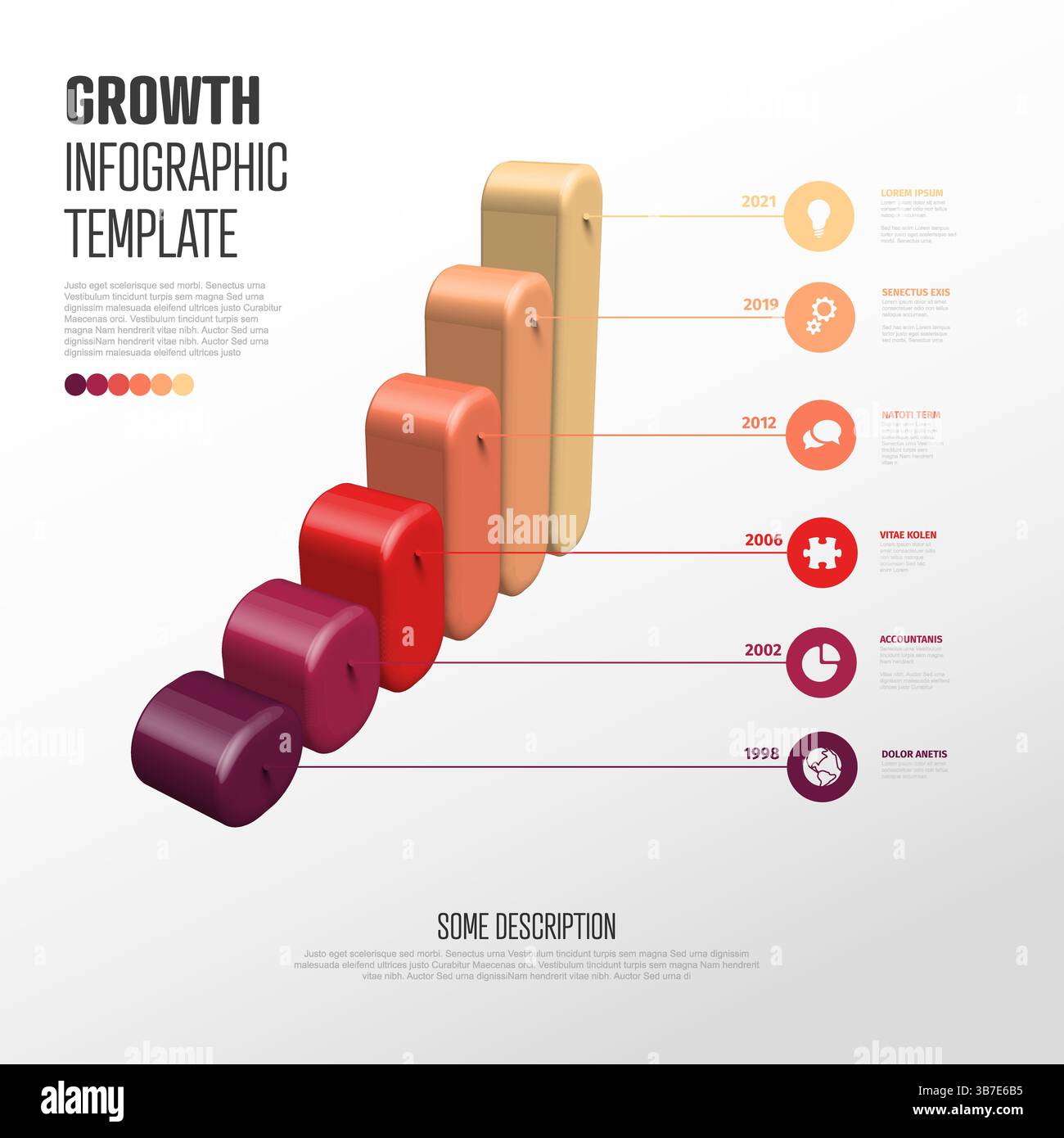 This is a growth infographic template featuring a 3D bar chart. It ...