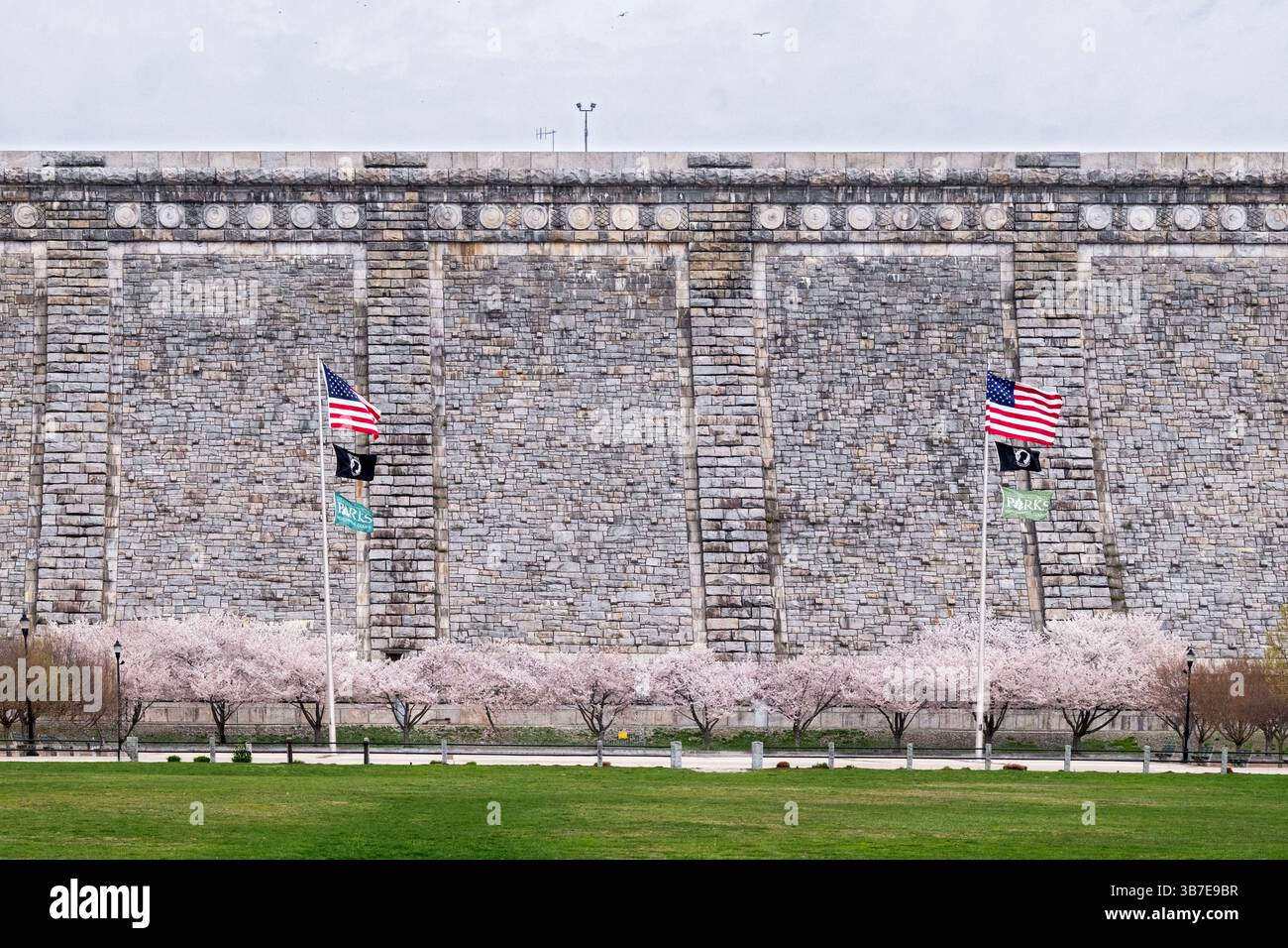 A view of the Kensico Dam from the Plaza park below on a spring 2025 ...