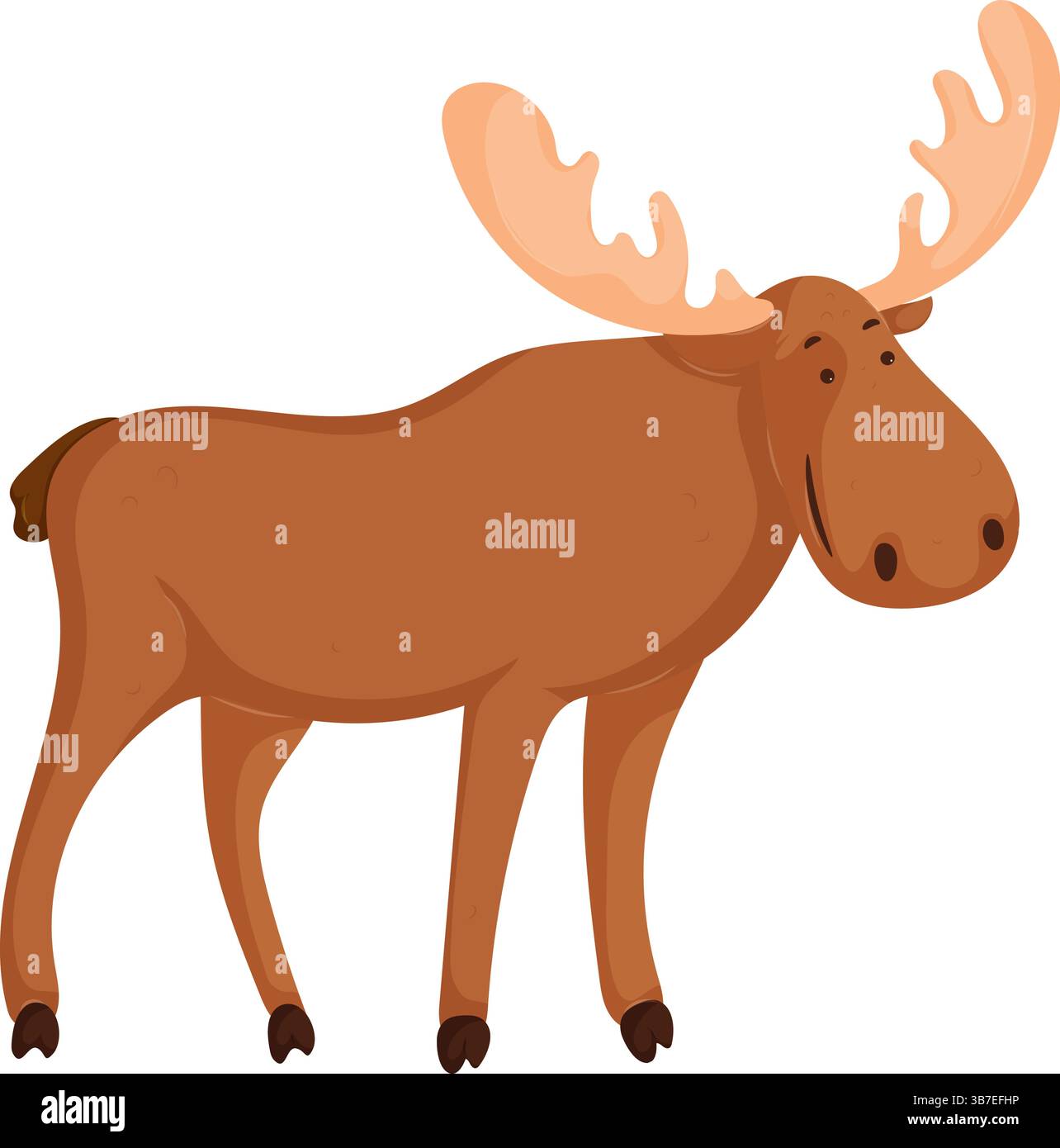 Adorable cartoon moose standing with large antlers and a friendly ...