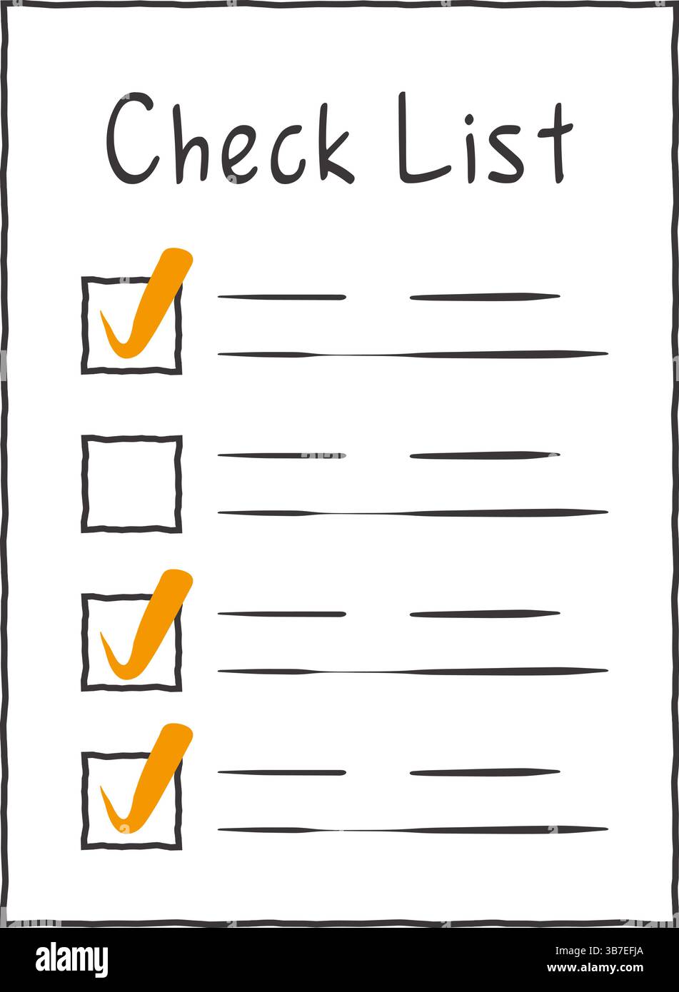 Simple hand-drawn checklist illustration with checkboxes, some marked ...