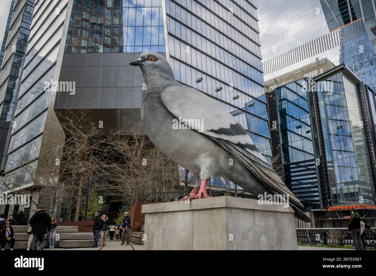 A sculpture of a pigeon titled Dinosaur on the High Line in Manhattan ...
