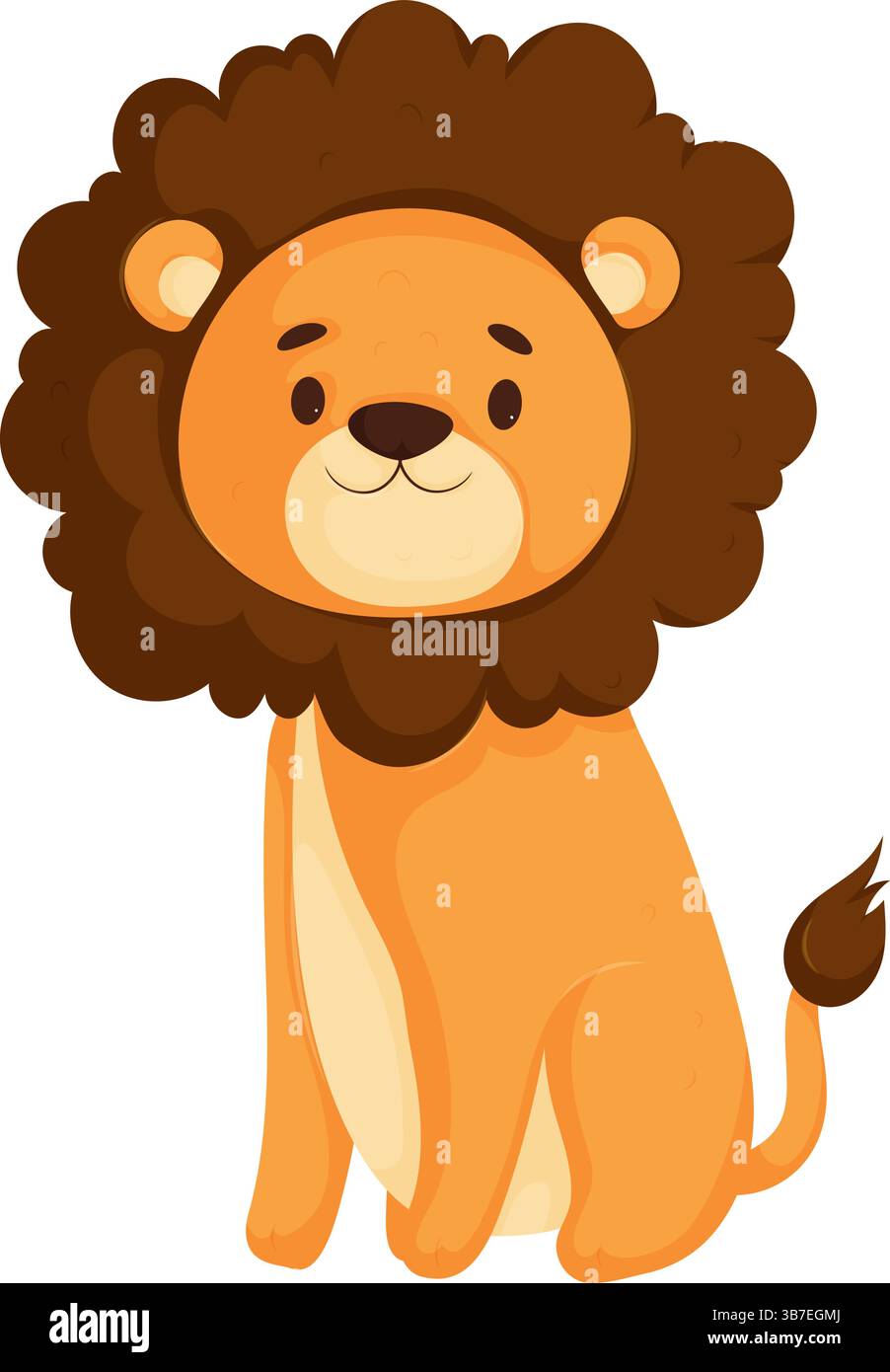 Adorable cartoon lion sitting with a big, fluffy mane, looking friendly ...