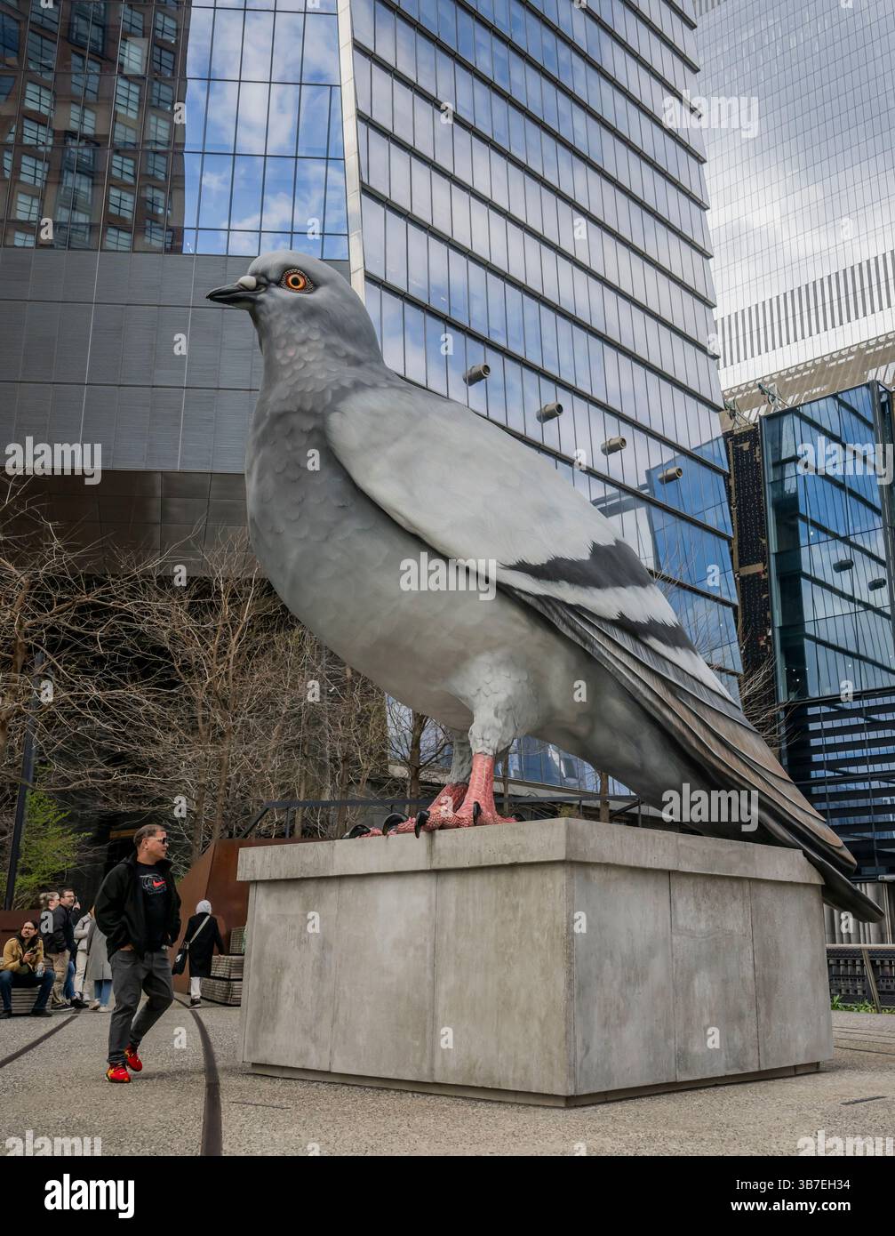 A sculpture of a pigeon titled Dinosaur on the High Line in Manhattan ...