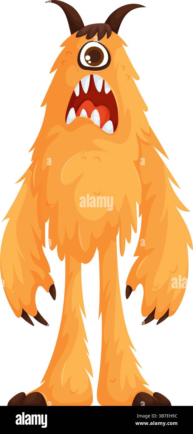 Cartoon-style orange furry monster with a single large eye, horns ...