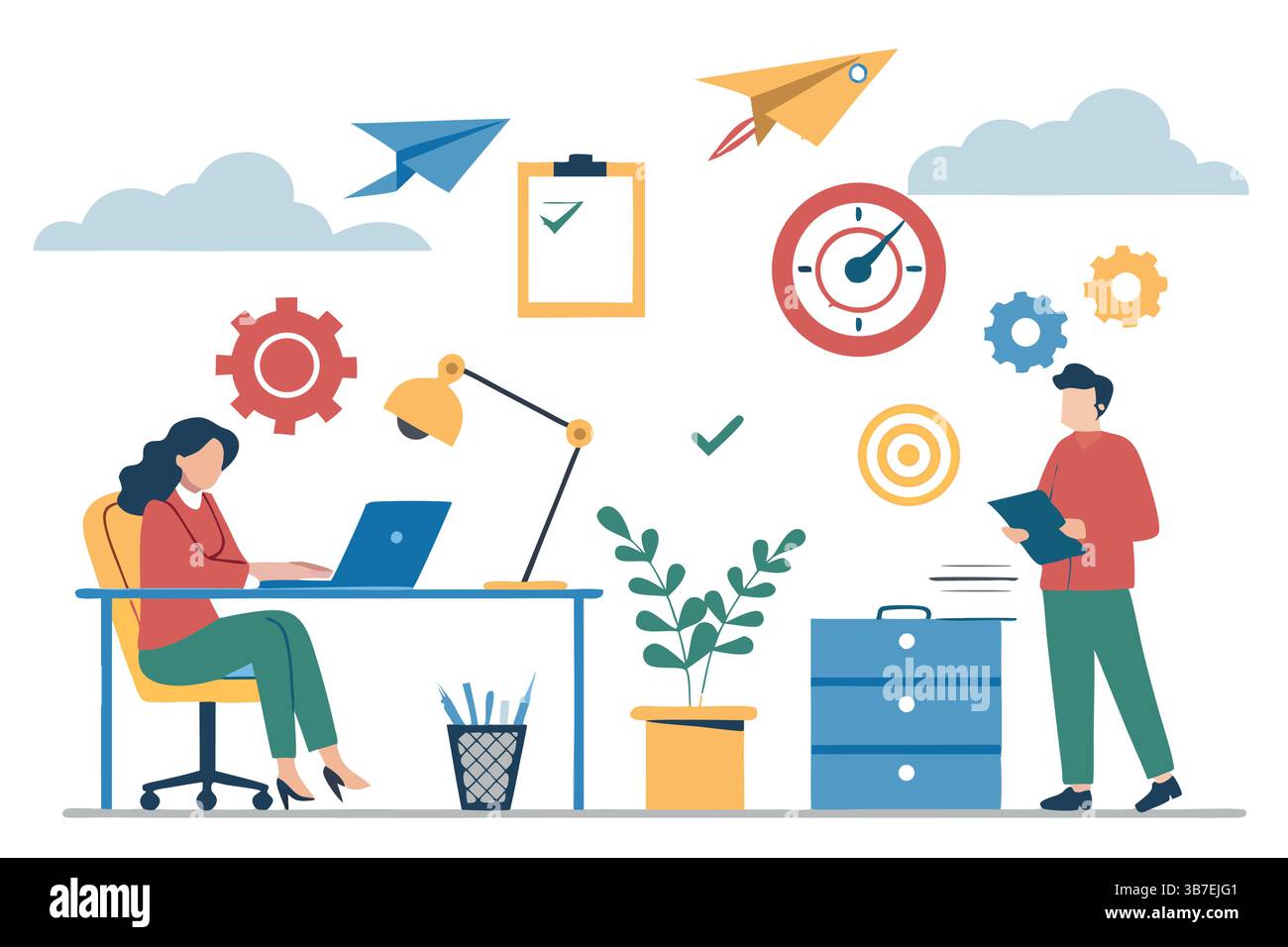 "Modern Business Workspace Productivity Concept Flat Illustration Stock ...