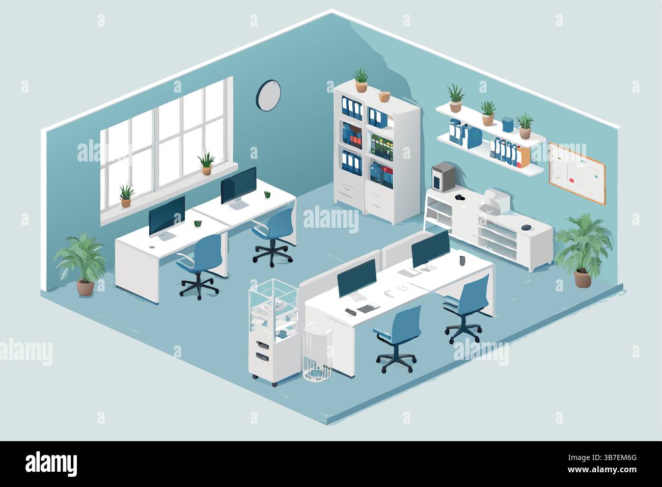 "Isometric Modern Office Design Illustration with Open Workspace Layout ...