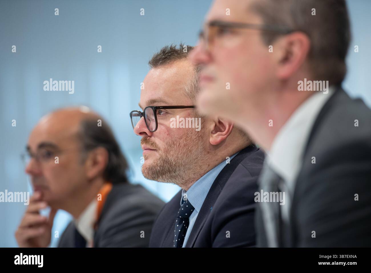 Brussels, Belgium. 06th May, 2025. Minister of Energy Mathieu Bihet (C ...