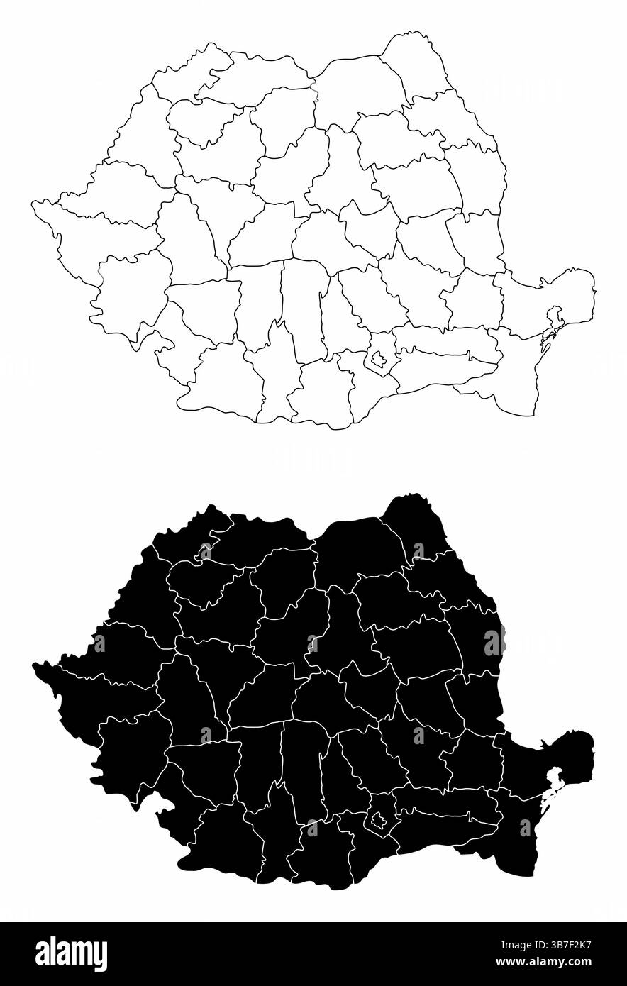 The black and white administrative maps of Romania Stock Vector Image ...
