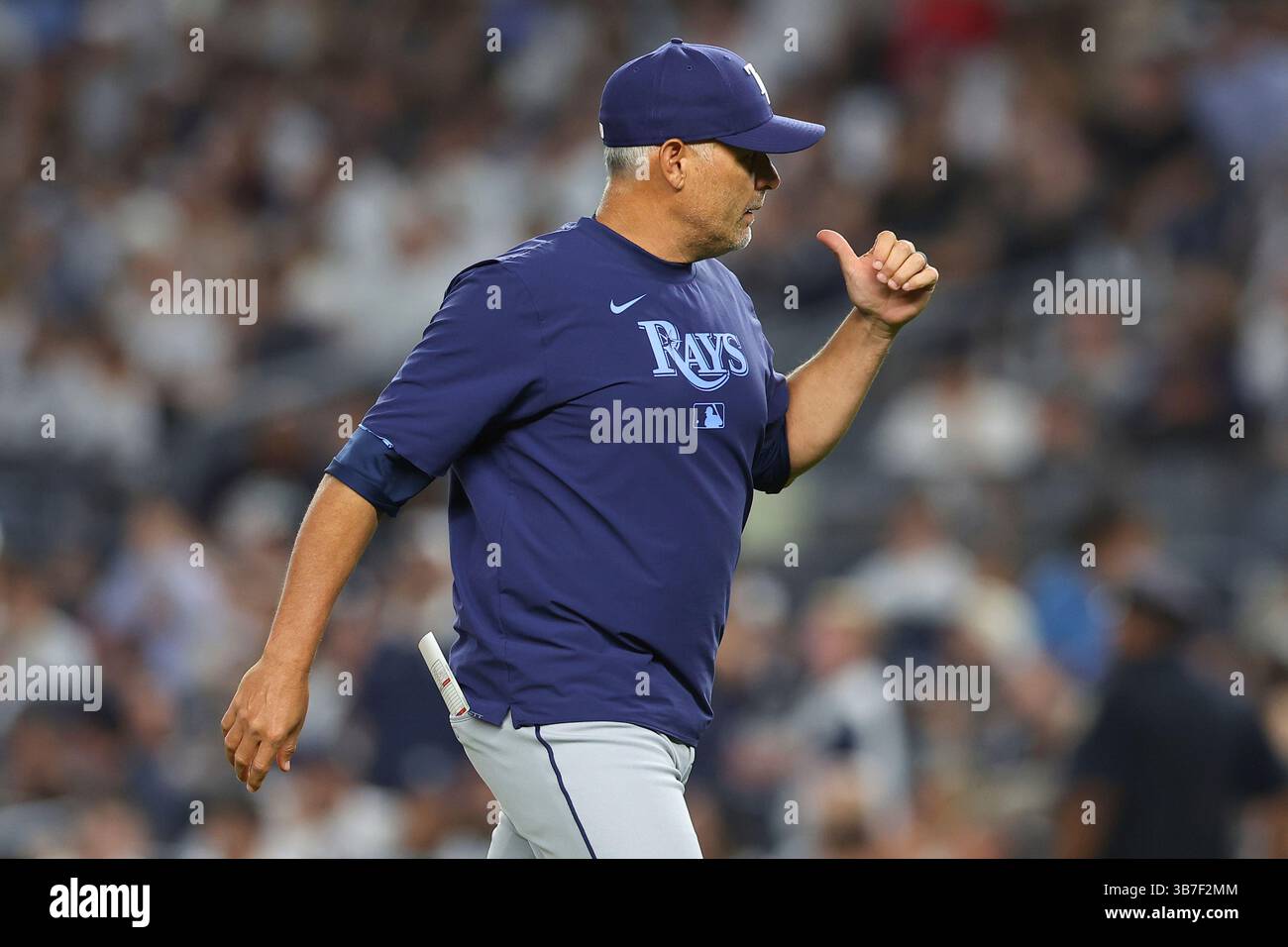 BRONX, NY - MAY 02: Kevin Cash #16 of the Tampa Bay Rays walks back to ...