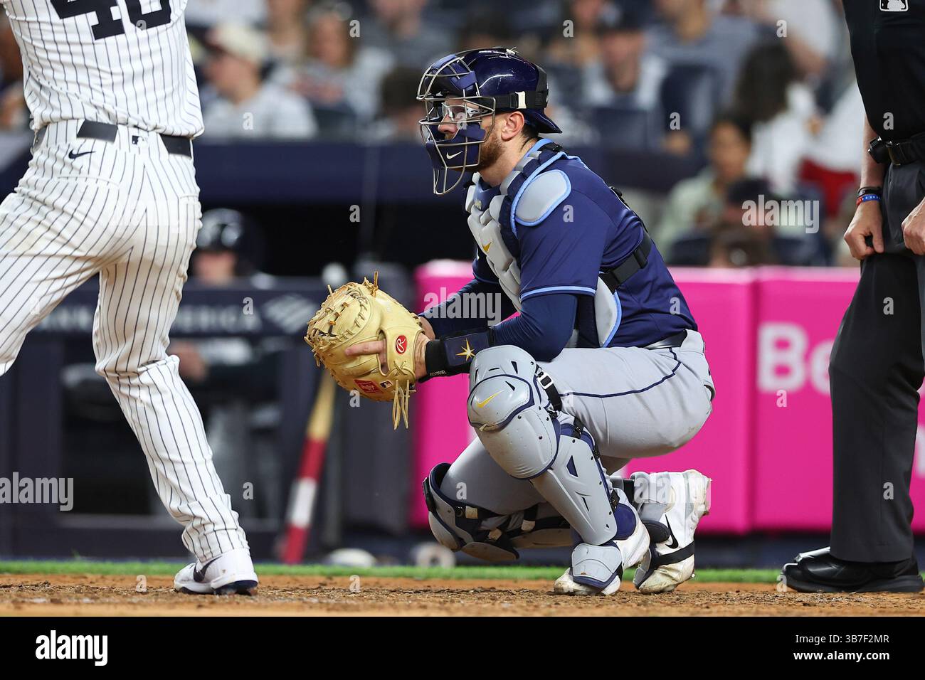 BRONX, NY - MAY 02: Danny Jansen #19 of the Tampa Bay Rays catches ...
