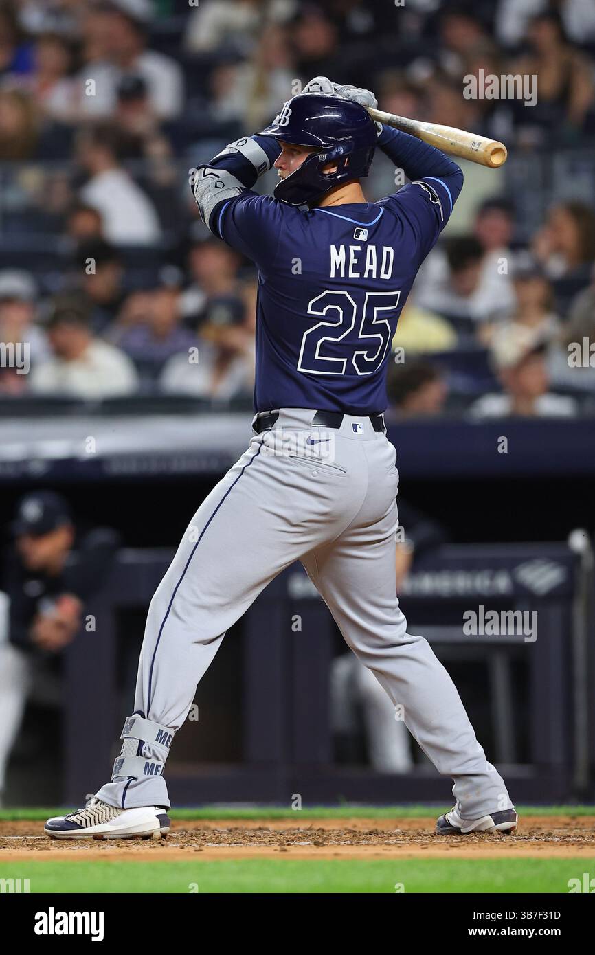 BRONX, NY - MAY 02: Curtis Mead #25 of the Tampa Bay Rays at bat during ...