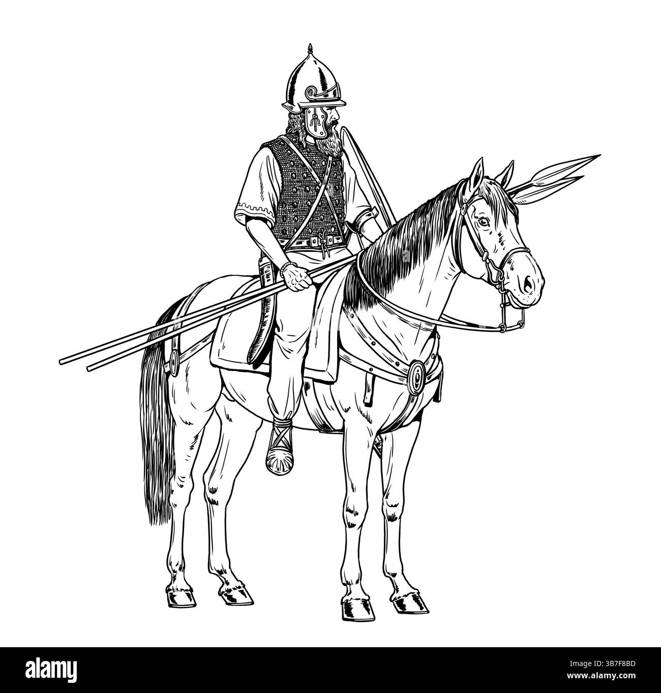 The Celtic Rider. Ancient warrior horseman. Historical drawing Stock ...