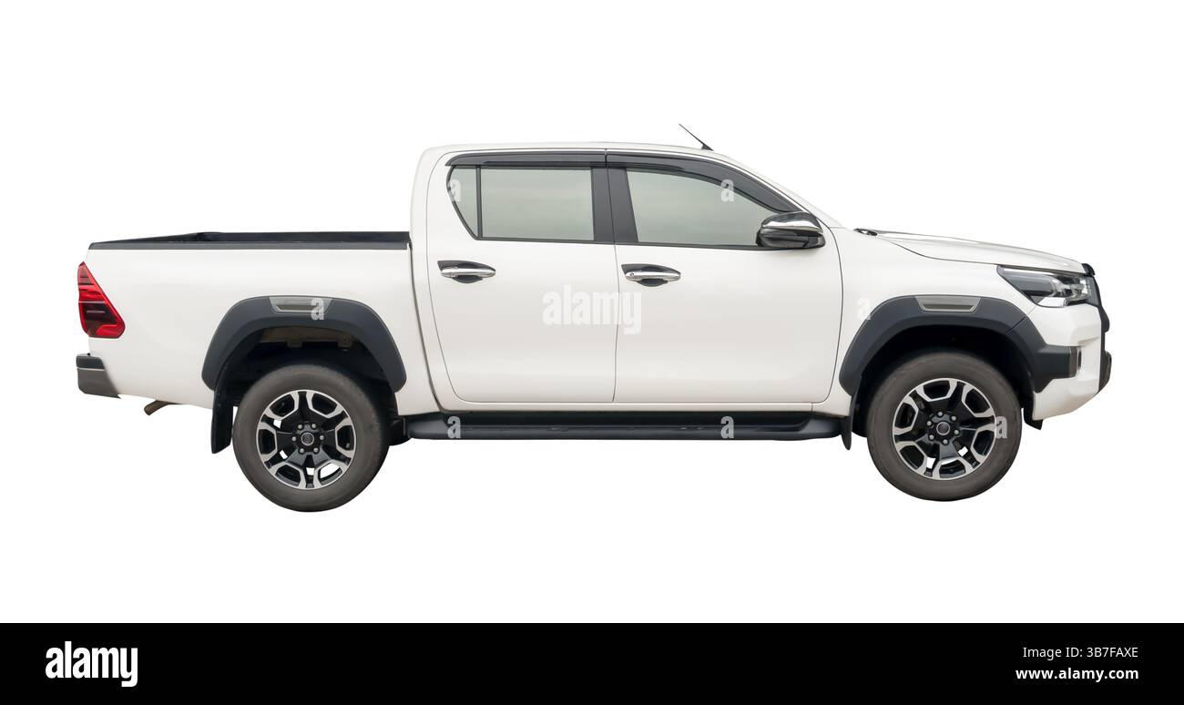 Right side view of white pickup truck is isolated on white background ...