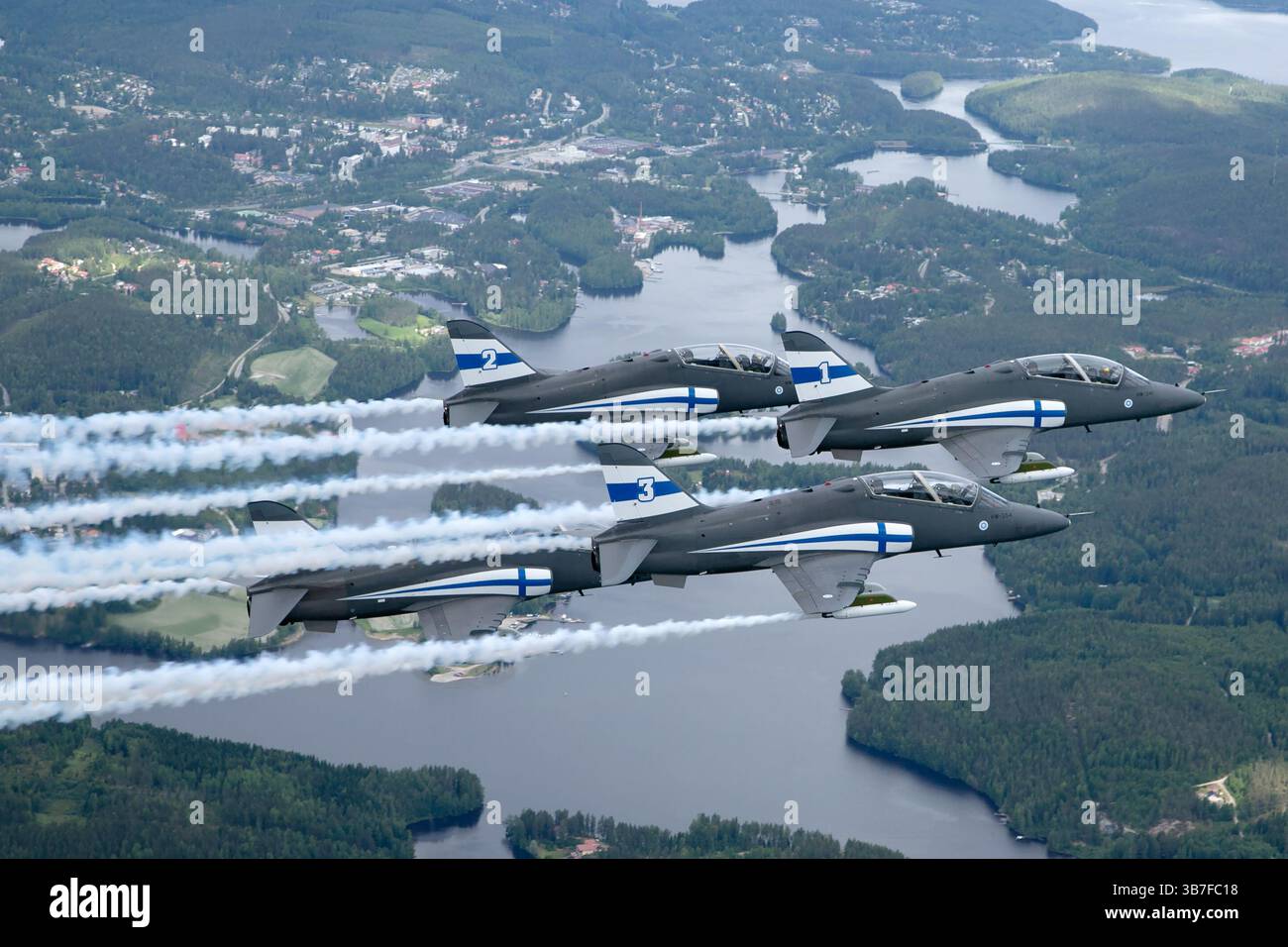 A formation of Finnish Air Force British Aerospace Hawk Mk.51A aircraft ...