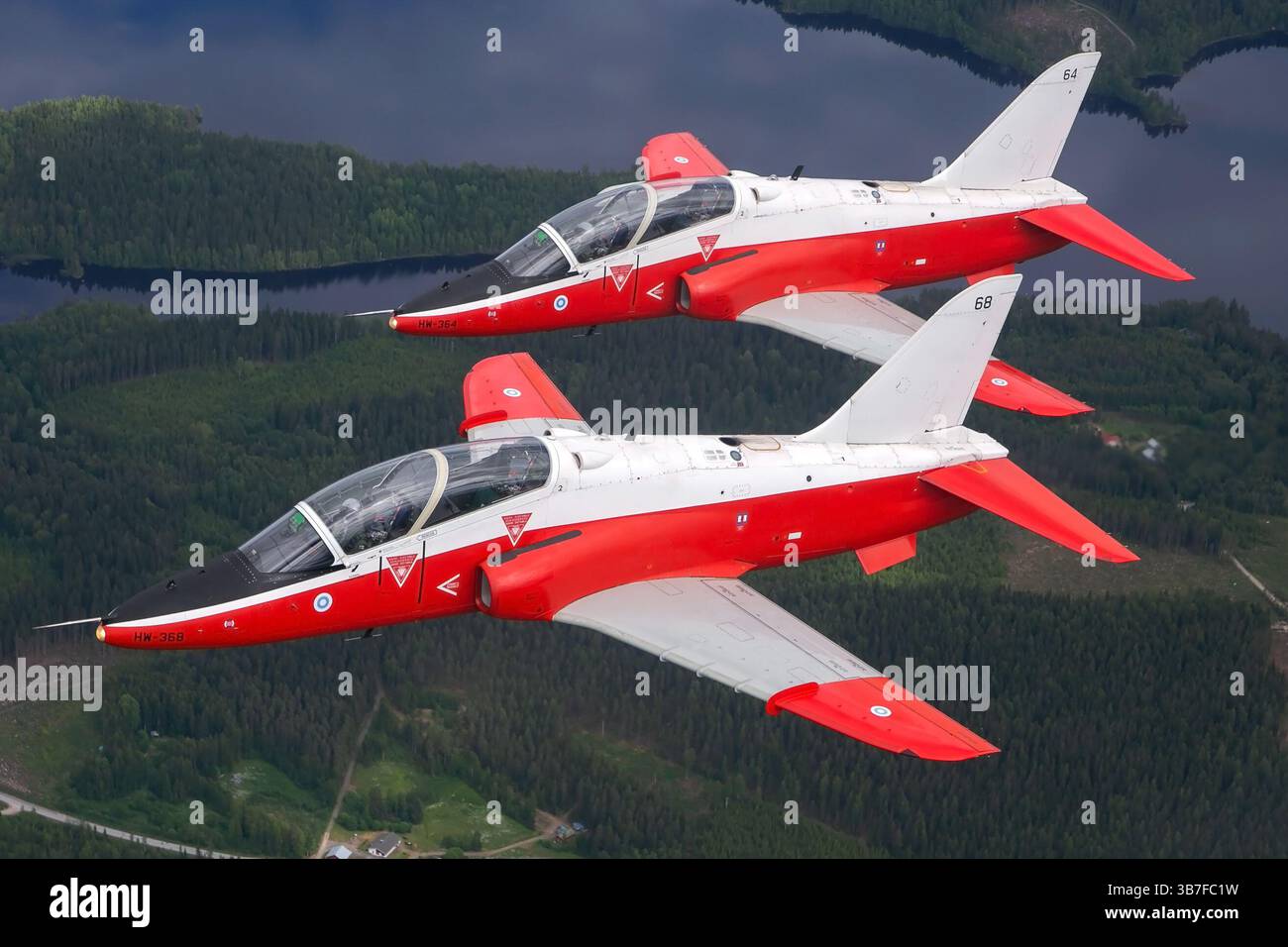 The Finnish Air Force showcases a formation of two Hawk Mk.51A jets ...