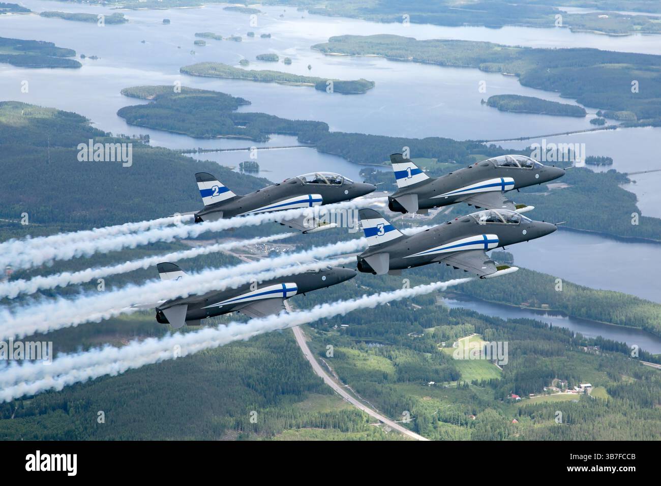 The Finnish Air Force displays a coordinated formation of Hawk Mk.51A ...