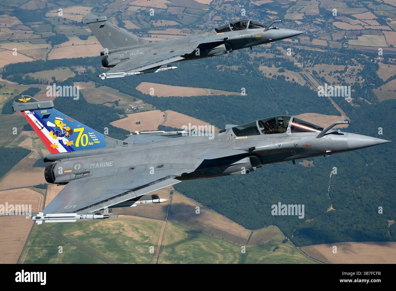 French Navy Dassault Rafale M aircraft, registered 5 and 6, perform in ...