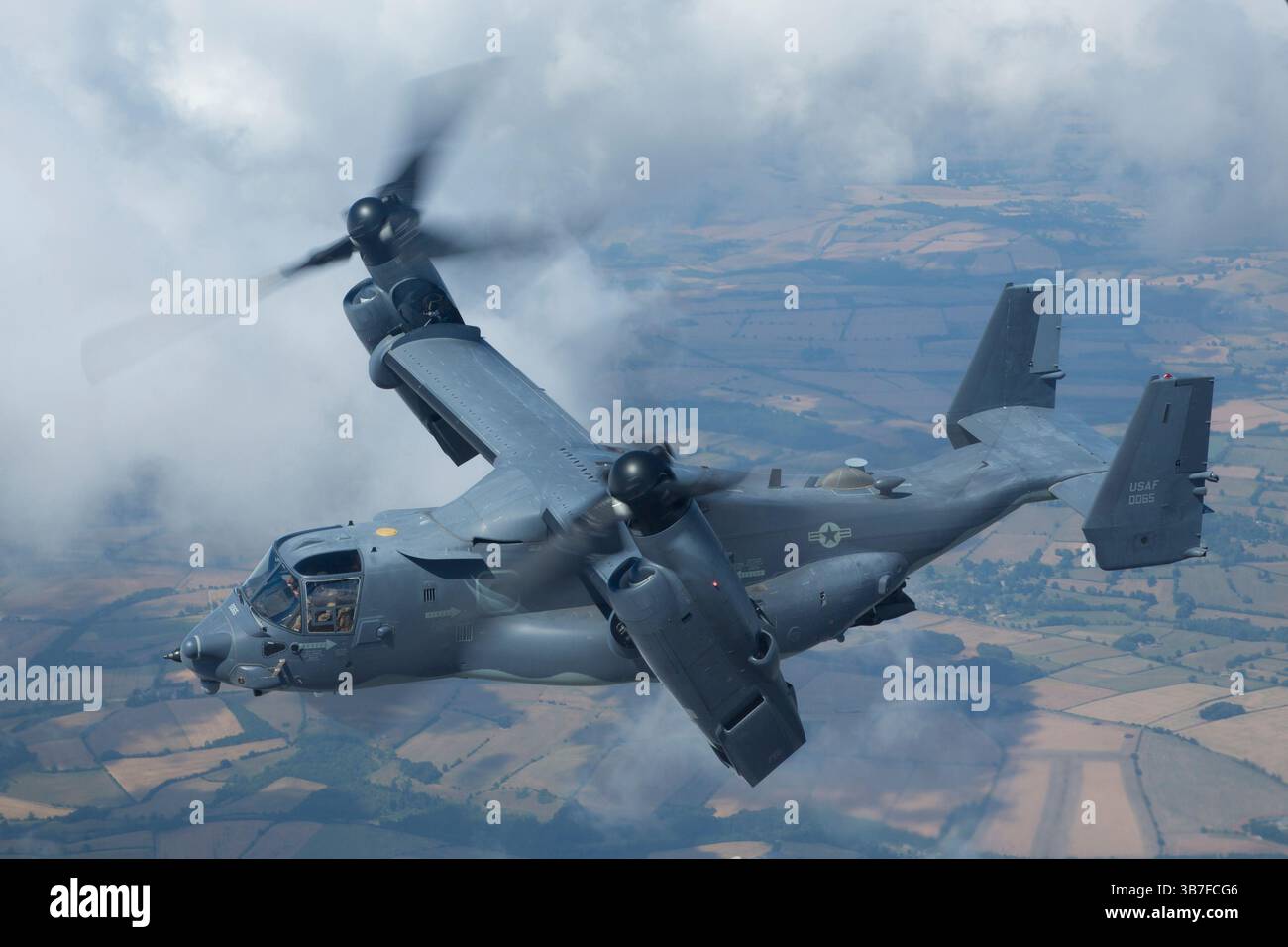 The CV-22B Osprey, registration 0065, is a tiltrotor aircraft utilized ...