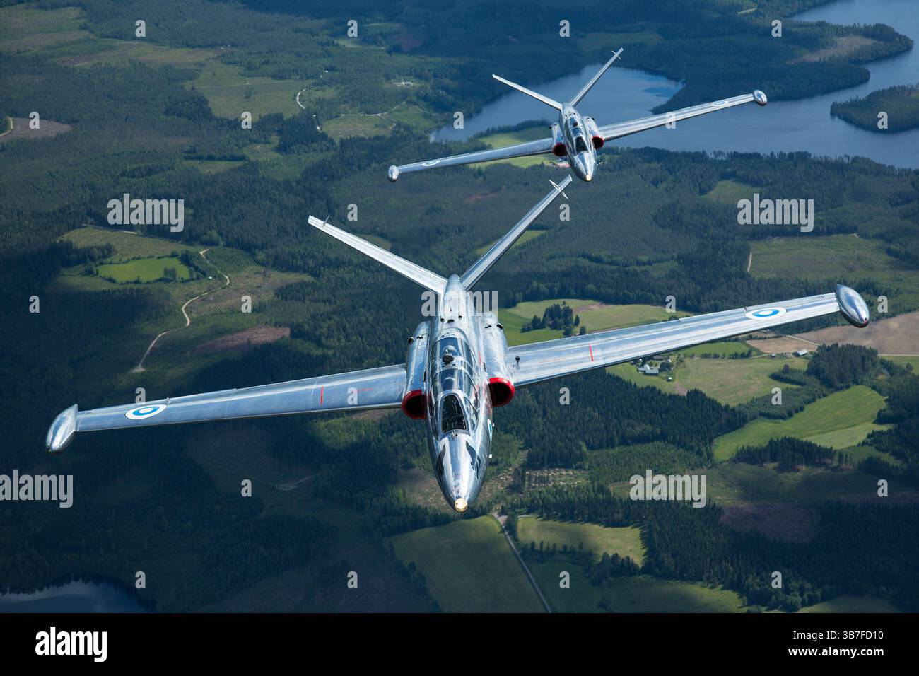 A formation of Finnish Air Force Fouga CM-170R Magister aircraft flies ...