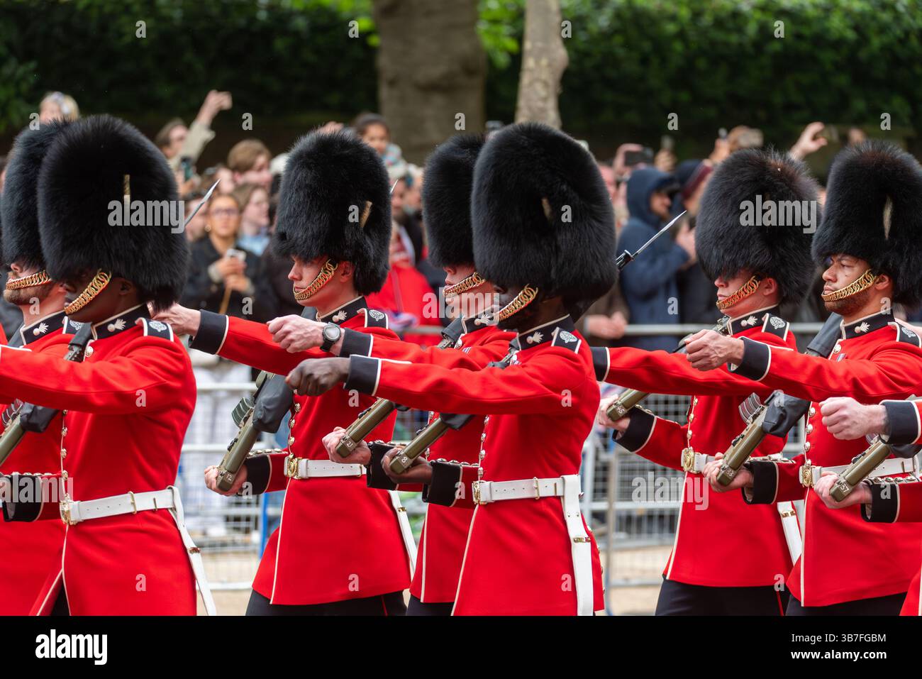 Grenadier Guards of the Household Division marching at the VE Day 80th ...