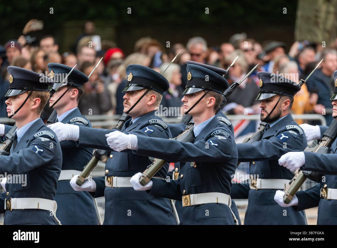 RAF Regiment marching at the VE Day 80th Anniversary event. Royal Air ...