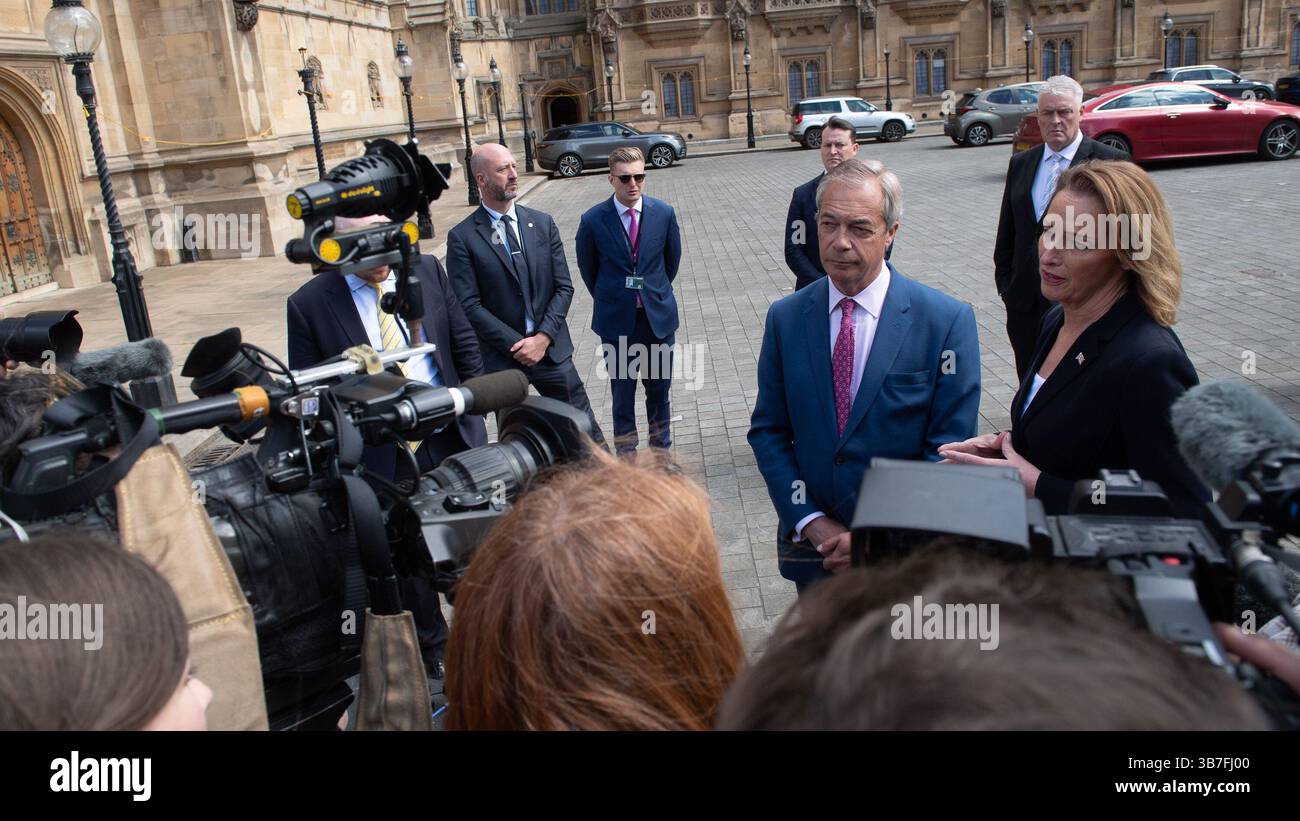 London, UK. 06 May 2025. Nigel Farage - Reform UK Leader and Sarah ...
