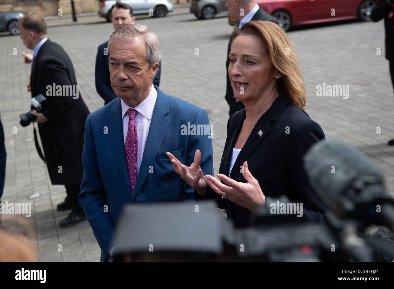 London, UK. 06 May 2025. Nigel Farage - Reform UK Leader and Sarah ...