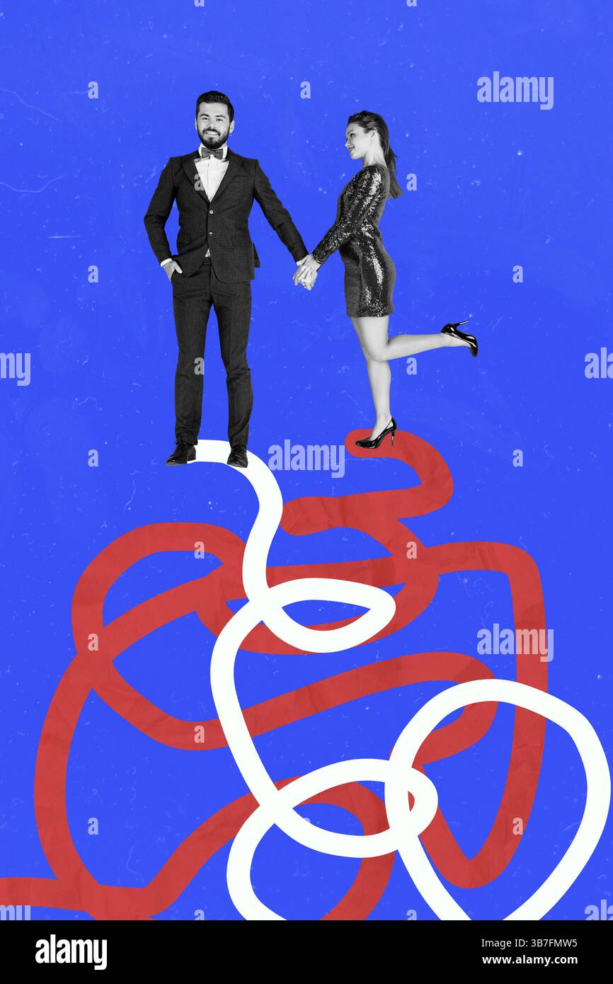 Trend artwork composite banner 3D photo collage of young gentleman lady ...