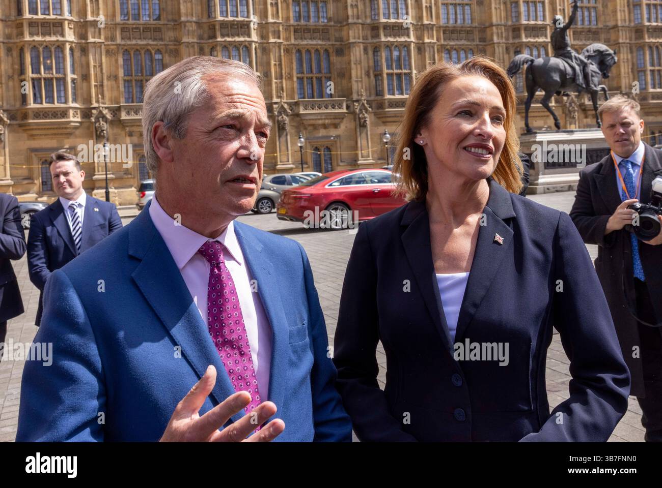 London, UK. 6 May 2025 Nigel Farage and Sarah Pochin Nigel Farage has a ...