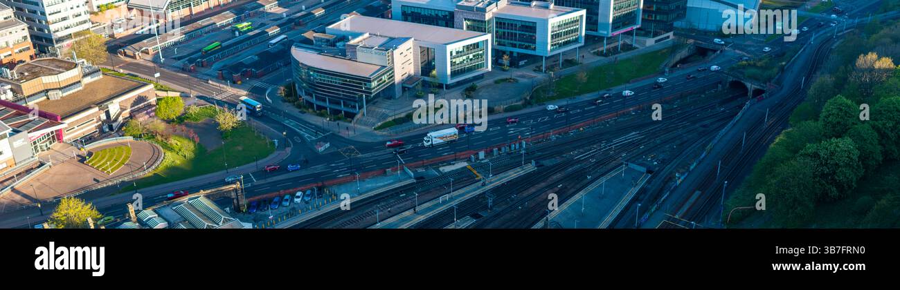 Aerial panoramic image of Sheffield train station - UK Stock Photo - Alamy
