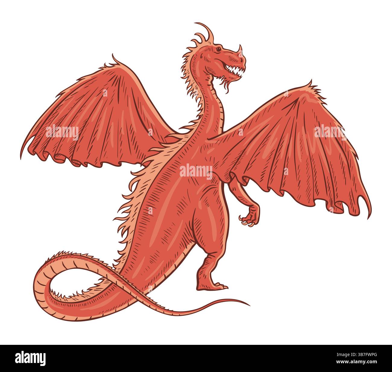 Flying red dragon. Fairytale animal. Fantasy character. Scary fantasy ...