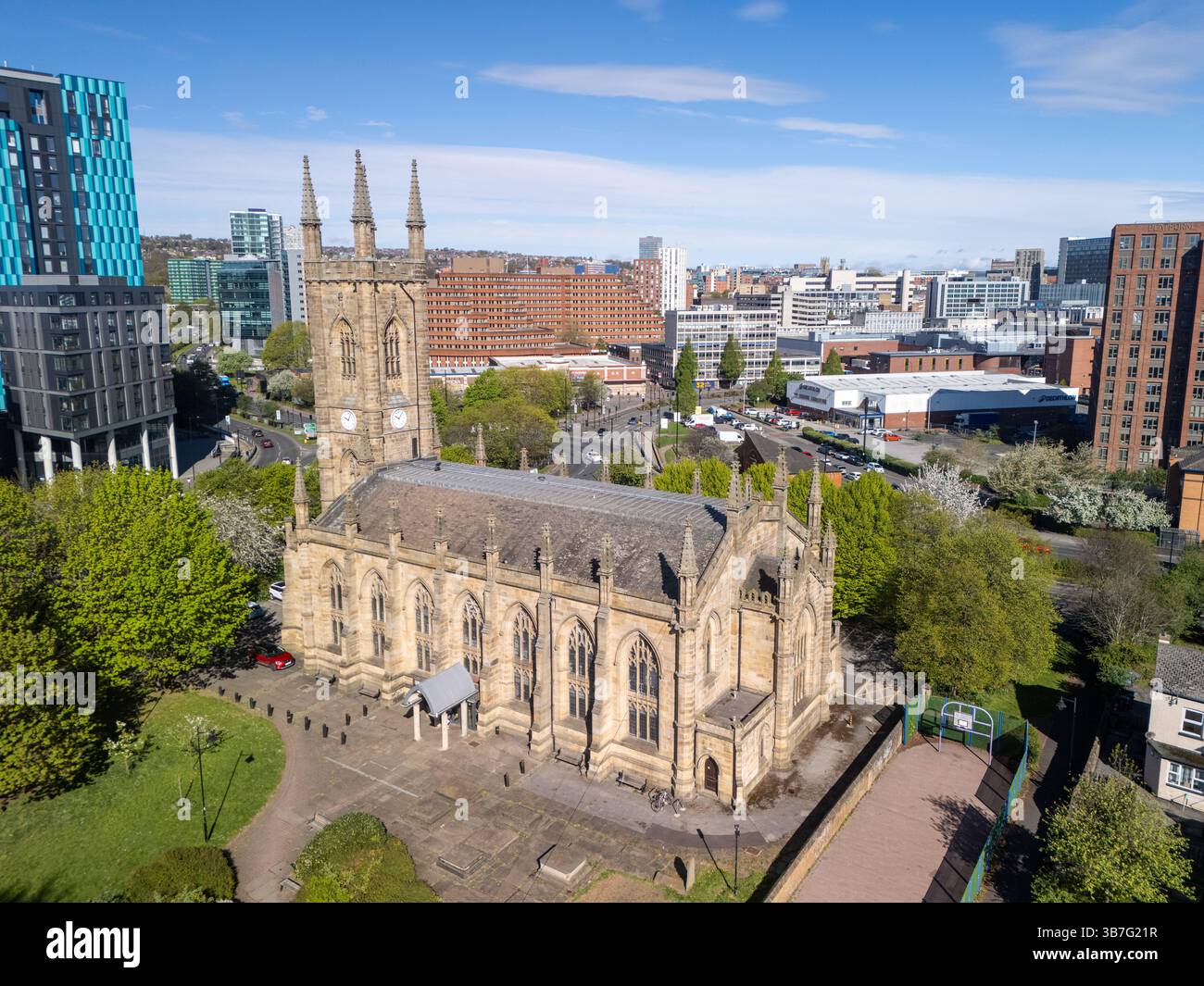 Aerial image of St Mary's Church in Sheffield, UK Stock Photo - Alamy