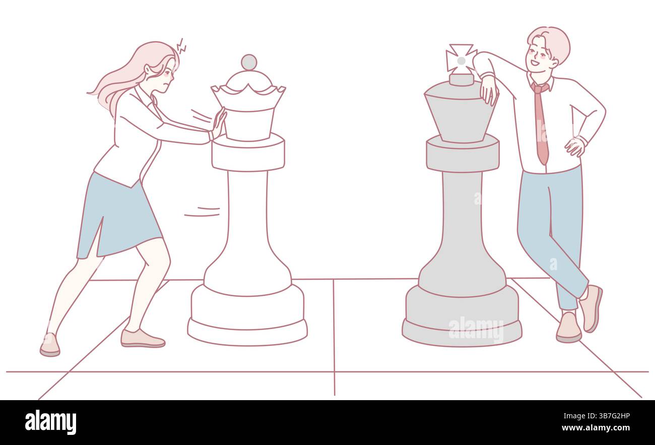 A whimsical and lighthearted illustration depicting two chess players ...