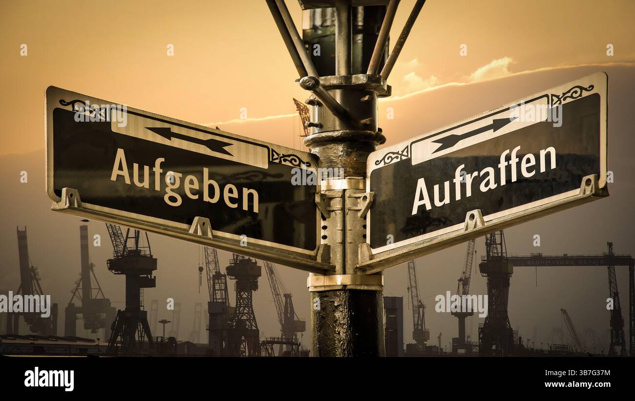 An image with a signpost pointing in two different directions in German ...