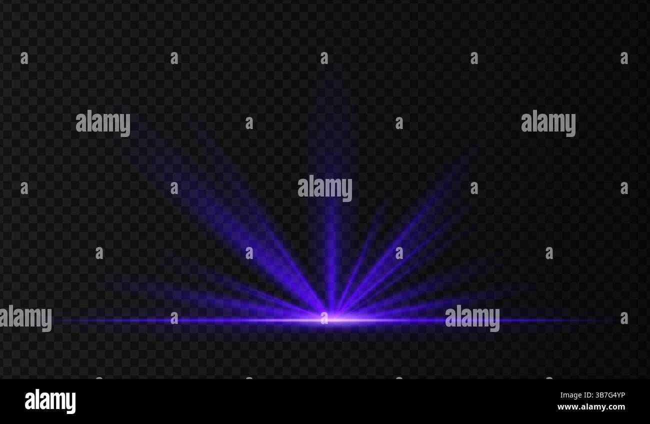 Blue spotlight burst with radiant beams and ground reflection ...