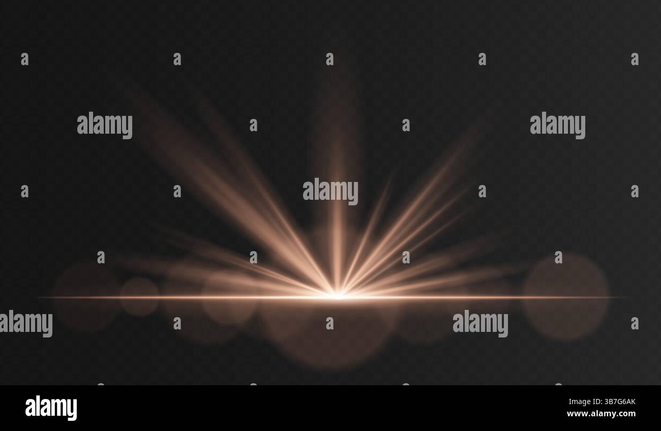 Warm golden radial light burst with soft particles. Ground-level glow ...