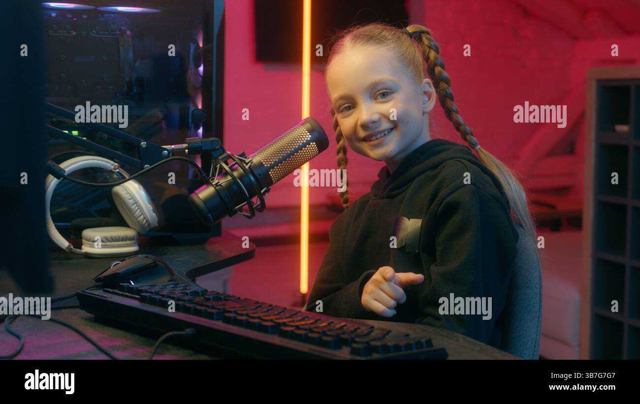 Caucasian little teen girl daughter child kid streamer gamer influencer ...