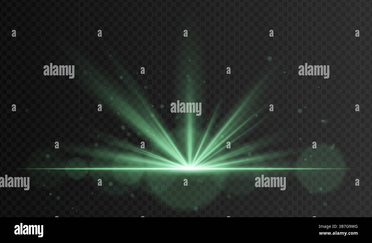 Green radial spotlight with glowing rays and floating particles. Ideal ...