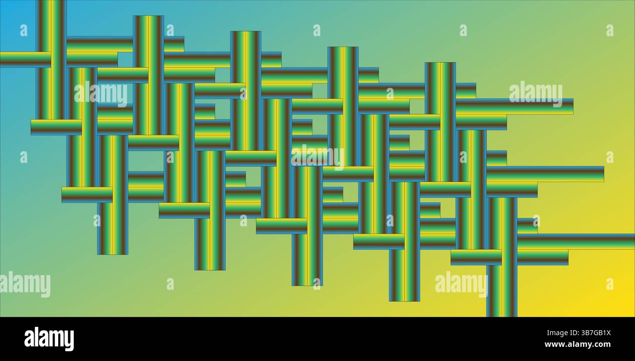 Geometric teal and lime green interwoven structure with abstract 3D ...