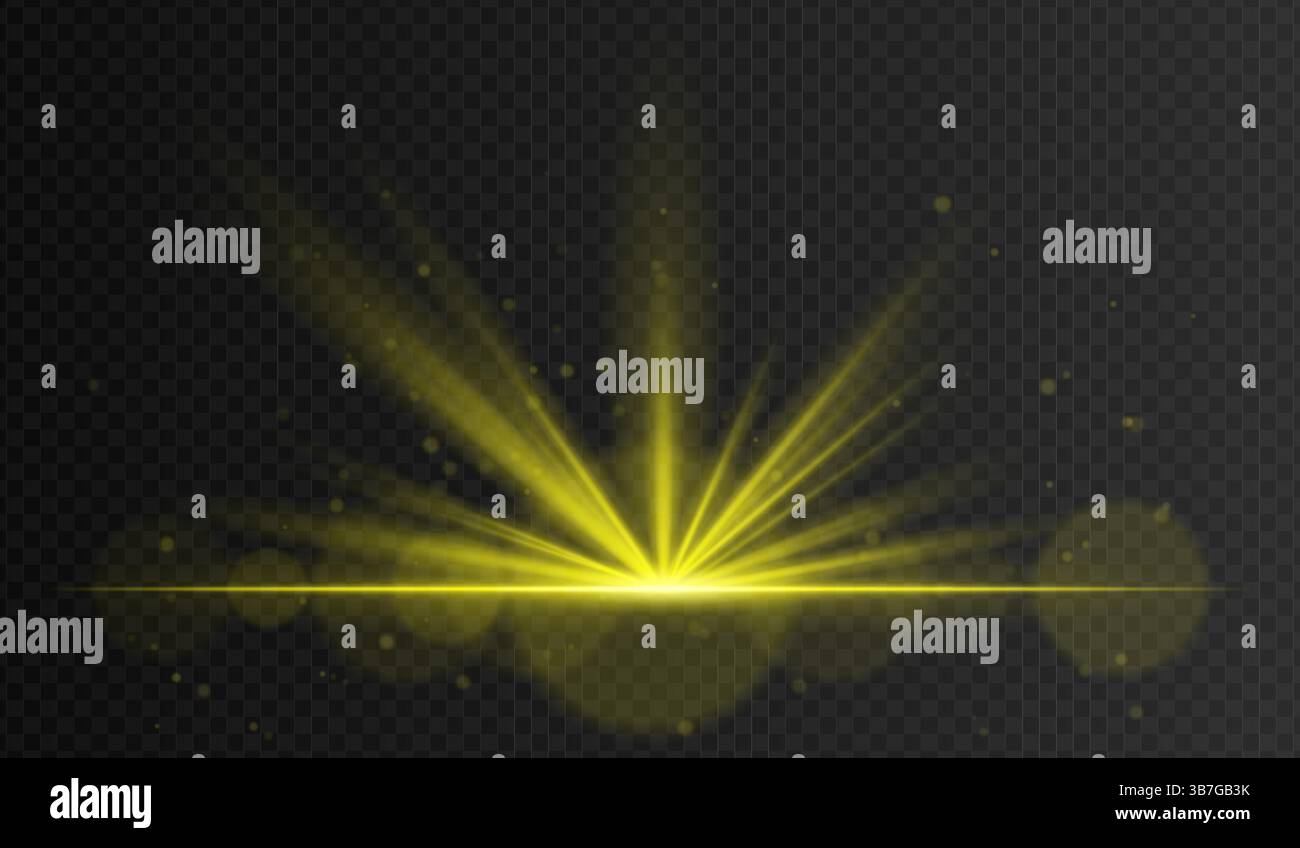 Yellow radial spotlight with glowing rays and floating particles. Ideal ...