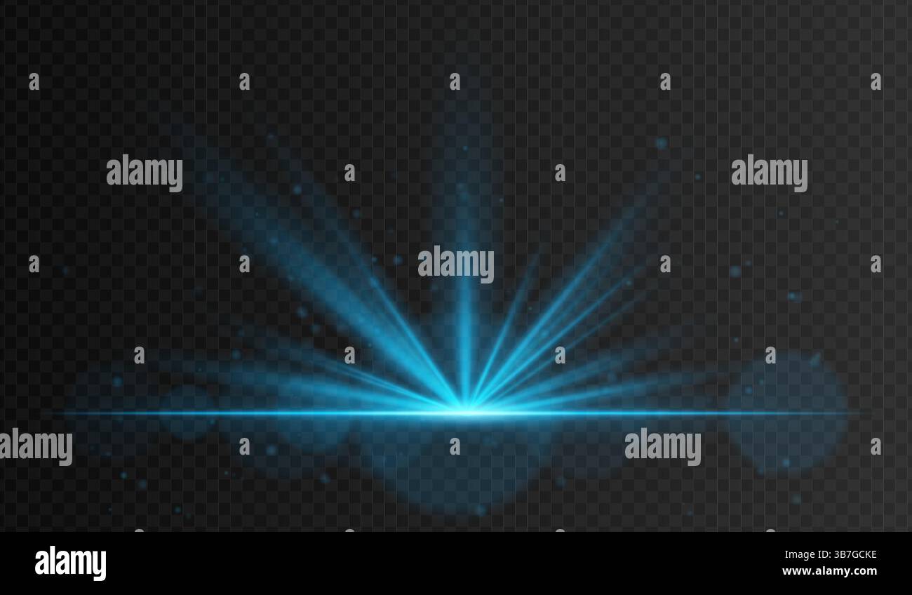 Deep blue glowing spotlight with wide beams and floating sparkles. Used ...