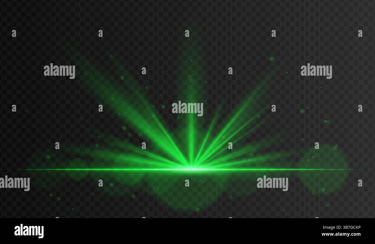 Green radial spotlight with glowing rays and floating particles. Ideal ...