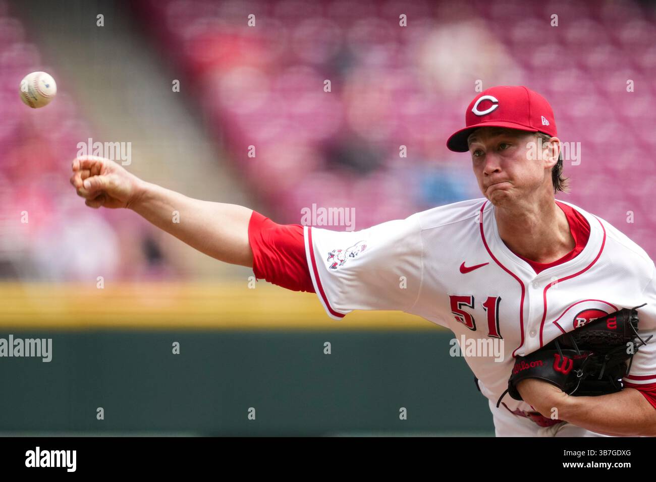 Cincinnati Reds pitcher Brady Singer throws during the first baseball ...