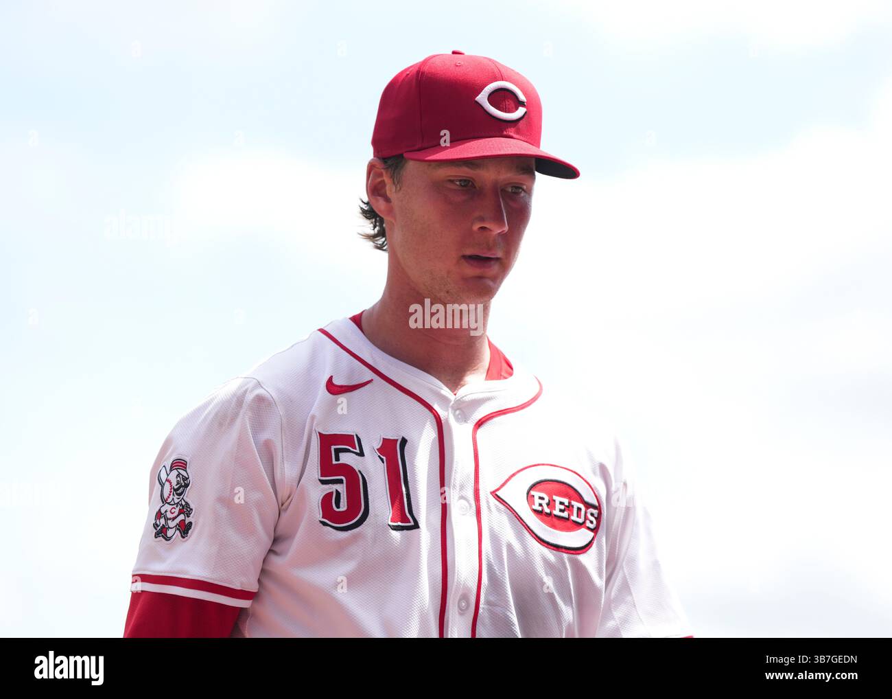 Cincinnati Reds pitcher Brady Singer (51) walks to the dugout during ...