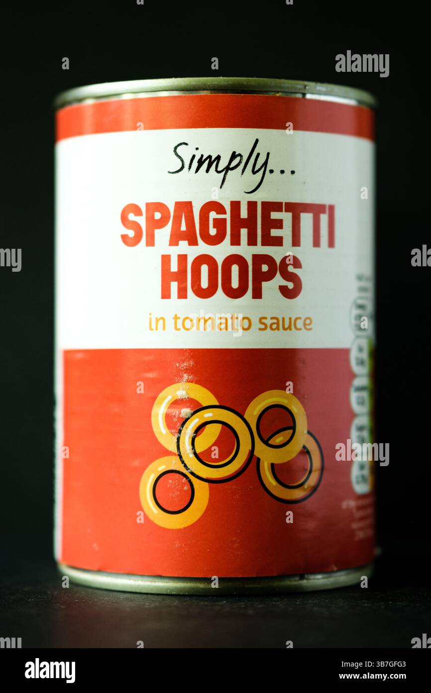 London UK, May 06 2025, Can of Lidl Simply Pasta Spaghetti Hoops in ...