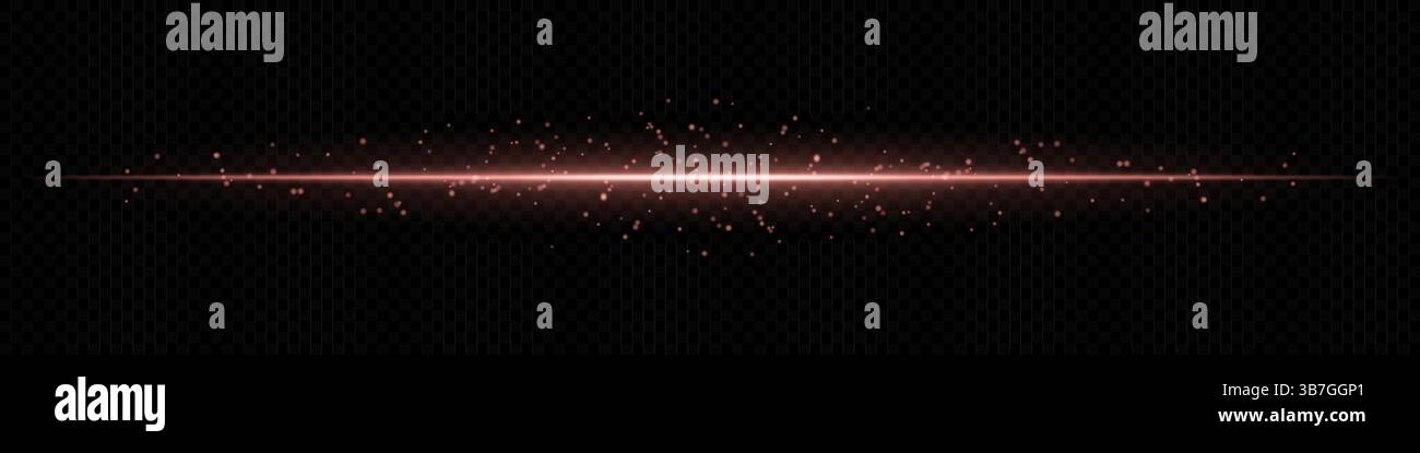 Orange horizontal light beam with scattered particles on dark ...