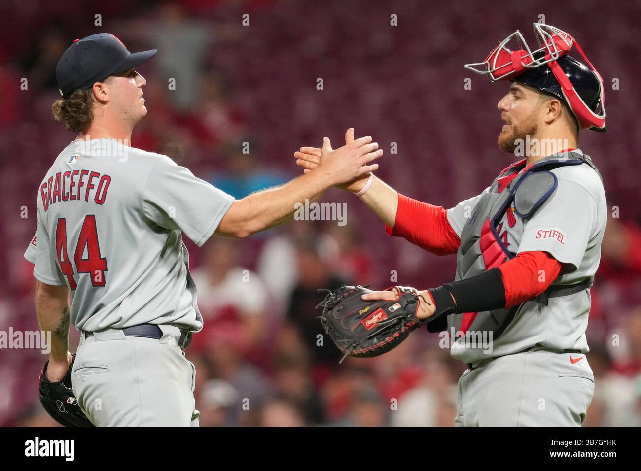 St. Louis Cardinals' Gordon Graceffo (44) celebrates with teammate ...