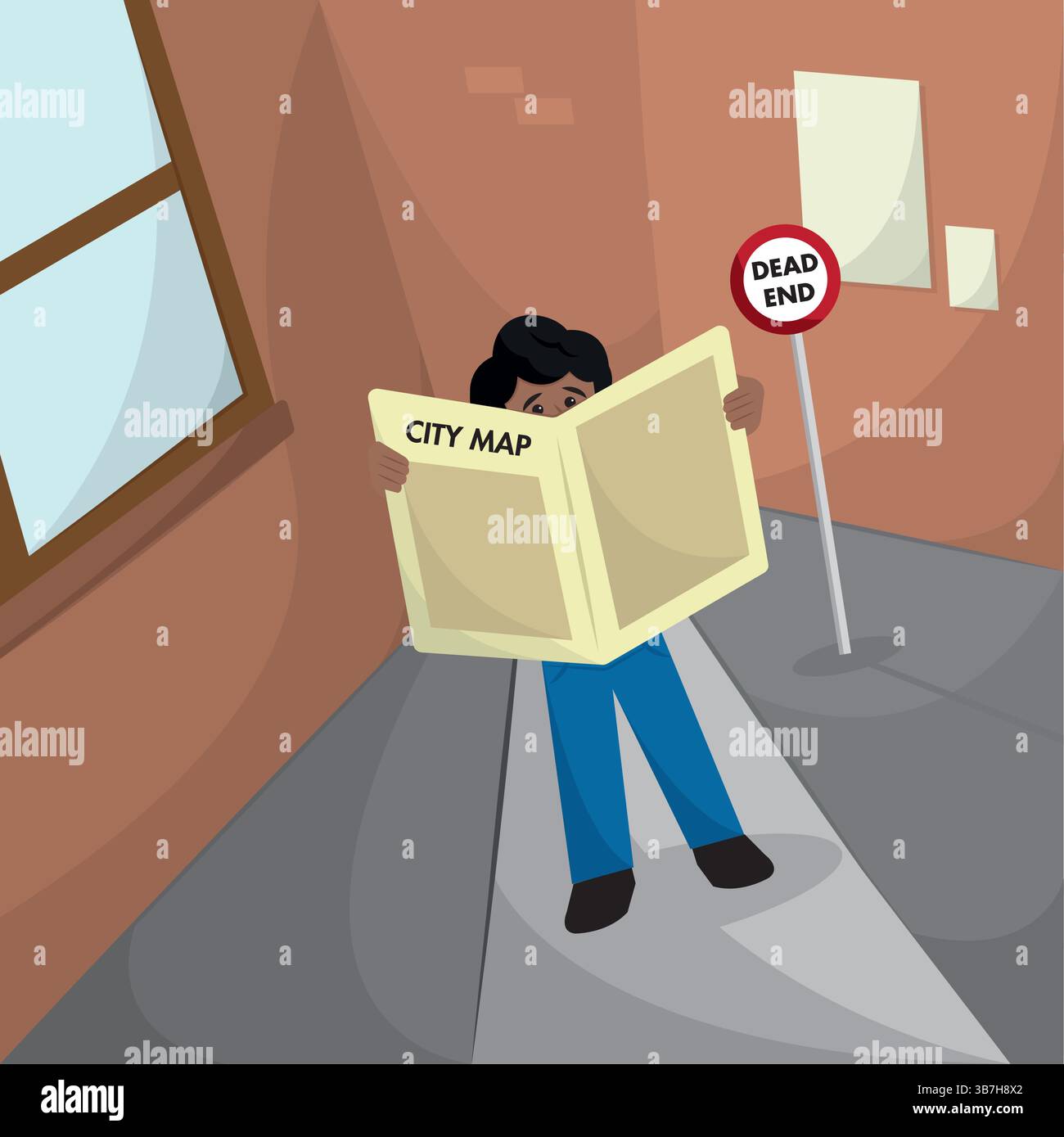 Man with city map lost. Vector illustration Stock Vector Image & Art ...