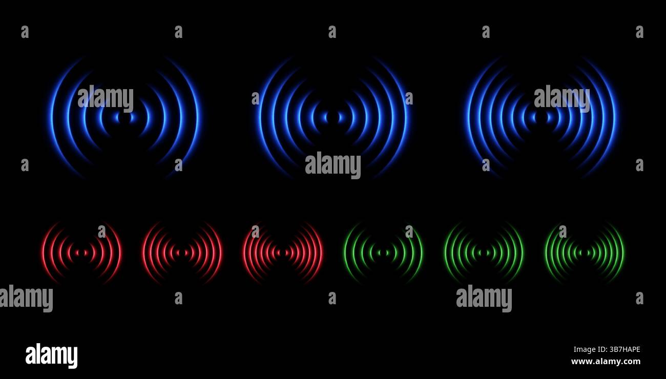 Sound wave neon light effect. Echo with concentric laser glow. Vector ...